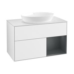 Villeroy & Boch Villeroy und Boch Finion Waschtischunterschrank FA21HGGF 100cm, Abdeckplatte white matt, Regale Midnight matt lacquer, Glossy white lacquer