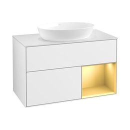 Villeroy & Boch Villeroy und Boch Finion Waschtischunterschrank GA21HFGF 100cm, Abdeckplatte white matt, Emotion, Regale Gold matt lacquer, Glossy white lacquer