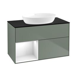 Villeroy & Boch Villeroy und Boch Finion Waschtischunterschrank GA12GFGM 100cm, Abdeckplatte black matt, Emotion, Regale Glossy white lacquer, Olive Matt Lacquer
