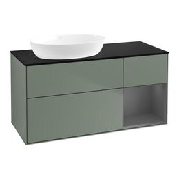 Villeroy & Boch Villeroy und Boch Finion Waschtischunterschrank GA52GKGM 120cm, Abdeckplatte black matt, Emotion, Regale Anthracite matt lacquer, Olive Matt Lacquer