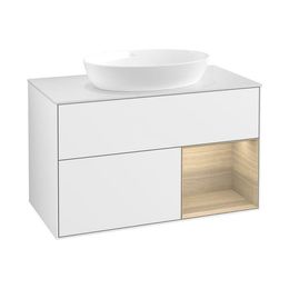 Villeroy & Boch Villeroy und Boch Finion Waschtischunterschrank GA21PCGF 100cm, Abdeckplatte white matt, Emotion, Regale Oak Veneer, Glossy white lacquer