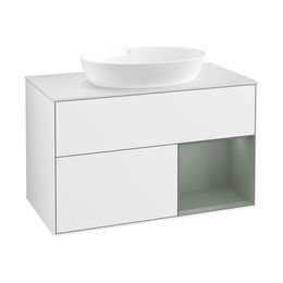 Villeroy & Boch Villeroy und Boch Finion Waschtischunterschrank FA21GMGF 100cm, Abdeckplatte white matt, Regale Olive matt lacquer, Glossy white lacquer