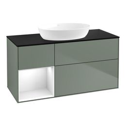 Villeroy & Boch Villeroy und Boch Finion Waschtischunterschrank FA62GFGM 120cm, Abdeckplatte black matt, Regale Glossy white lacquer, Olive Matt Lacquer