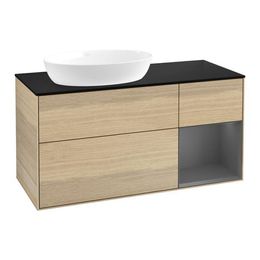 Villeroy & Boch Villeroy und Boch Finion Waschtischunterschrank GA52GKPC 120cm, Abdeckplatte black matt, Emotion, Regale Anthracite matt lacquer, Oak Veneer