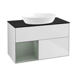 Villeroy & Boch Villeroy und Boch Finion Waschtischunterschrank GA12GMMT 100cm, Abdeckplatte black matt, Emotion, Regale Olive matt lacquer, White matt lacquer