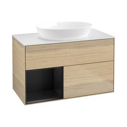 Villeroy & Boch Villeroy und Boch Finion Waschtischunterschrank GA11PDPC 100cm, Abdeckplatte white matt, Emotion, Regale Black matt lacquer, Oak Veneer