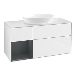 Villeroy & Boch Villeroy und Boch Finion Waschtischunterschrank FA61HGGF 120cm, Abdeckplatte white matt, Regale Midnight matt lacquer, Glossy white lacquer