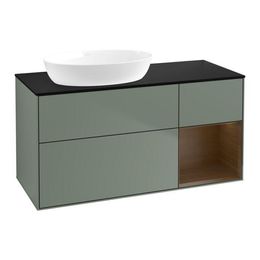 Villeroy & Boch Villeroy und Boch Finion Waschtischunterschrank GA52GNGM 120cm, Abdeckplatte black matt, Emotion, Regale Walnut Veneer, Olive Matt Lacquer