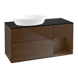 Villeroy & Boch Villeroy und Boch Finion Waschtischunterschrank GA52GNGN 120cm, Abdeckplatte black matt, Emotion, Regale Walnut Veneer, Walnut veneer