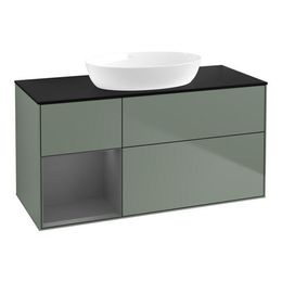 Villeroy & Boch Villeroy und Boch Finion Waschtischunterschrank FA62GKGM 120cm, Abdeckplatte black matt, Regale Anthracite matt lacquer, Olive Matt Lacquer