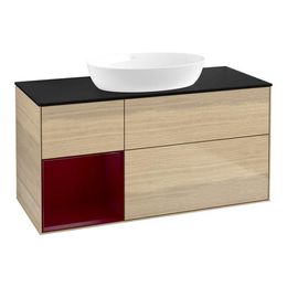 Villeroy & Boch Villeroy und Boch Finion Waschtischunterschrank FA62HBPC 120cm, Abdeckplatte black matt, Regale Peony matt lacquer, Oak Veneer