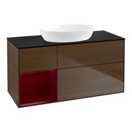 Villeroy & Boch Villeroy und Boch Finion Waschtischunterschrank FA62HBGN 120cm, Abdeckplatte black matt, Regale Peony matt lacquer, Walnut veneer