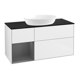 Villeroy & Boch Villeroy und Boch Finion Waschtischunterschrank GA62GKGF 120cm, Abdeckplatte black matt, Emotion, Regale Anthracite matt lacquer, Glossy white lacquer
