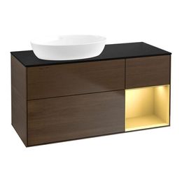 Villeroy & Boch Villeroy und Boch Finion Waschtischunterschrank GA52HFGN 120cm, Abdeckplatte black matt, Emotion, Regale Gold matt lacquer, Walnut veneer
