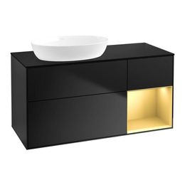 Villeroy & Boch Villeroy und Boch Finion Waschtischunterschrank GA52HFPD 120cm, Abdeckplatte black matt, Emotion, Regale Gold matt lacquer, Black matt lacquer