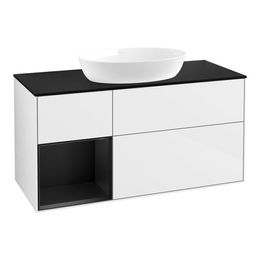 Villeroy & Boch Villeroy und Boch Finion Waschtischunterschrank FA62PDGF 120cm, Abdeckplatte black matt, Regale Black matt lacquer, Glossy white lacquer