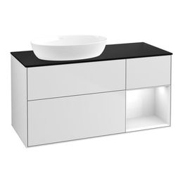 Villeroy & Boch Villeroy und Boch Finion Waschtischunterschrank GA52GFMT 120cm, Abdeckplatte black matt, Emotion, Regale Glossy white lacquer, White matt lacquer