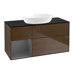 Villeroy & Boch Villeroy und Boch Finion Waschtischunterschrank GA62GKGN 120cm, Abdeckplatte black matt, Emotion, Regale Anthracite matt lacquer, Walnut veneer