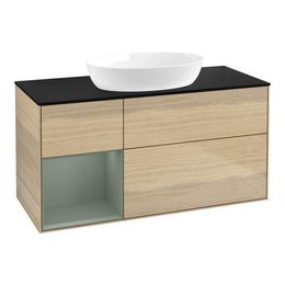 Villeroy & Boch Villeroy und Boch Finion Waschtischunterschrank FA62GMPC 120cm, Abdeckplatte black matt, Regale Olive matt lacquer, Oak Veneer