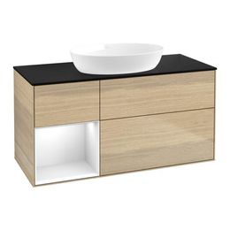 Villeroy & Boch Villeroy und Boch Finion Waschtischunterschrank GA62GFPC 120cm, Abdeckplatte black matt, Emotion, Regale Glossy white lacquer, Oak Veneer