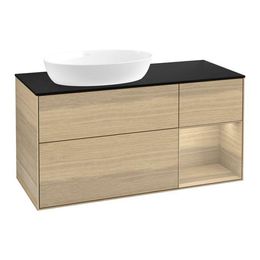 Villeroy & Boch Villeroy und Boch Finion Waschtischunterschrank GA52PCPC 120cm, Abdeckplatte black matt, Emotion, Regale Oak Veneer, Oak Veneer