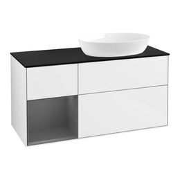 Villeroy & Boch Villeroy und Boch Finion Waschtischunterschrank GA42GKGF 120cm, Abdeckplatte black matt, Emotion, Regale Anthracite matt lacquer, Glossy white lacquer
