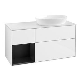 Villeroy & Boch Villeroy und Boch Finion Waschtischunterschrank GA41PDGF 120cm, Abdeckplatte white matt, Emotion, Regale Black matt lacquer, Glossy white lacquer
