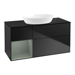 Villeroy & Boch Villeroy und Boch Finion Waschtischunterschrank GA62GMPD 120cm, Abdeckplatte black matt, Emotion, Regale Olive matt lacquer, Black matt lacquer