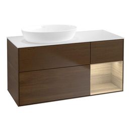 Villeroy & Boch Villeroy und Boch Finion Waschtischunterschrank FA51PCGN 120cm, Abdeckplatte white matt, Regale Oak Veneer, Walnut veneer