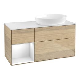 Villeroy & Boch Villeroy und Boch Finion Waschtischunterschrank FA41GFPC 120cm, Abdeckplatte white matt, Regale Glossy white lacquer, Oak Veneer