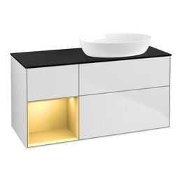 Villeroy & Boch Villeroy und Boch Finion Waschtischunterschrank GA42HFMT 120cm, Abdeckplatte black matt, Emotion, Regale Gold matt lacquer, White matt lacquer