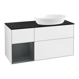 Villeroy & Boch Villeroy und Boch Finion Waschtischunterschrank GA42HGGF 120cm, Abdeckplatte black matt, Emotion, Regale Midnight matt lacquer, Glossy white lacquer