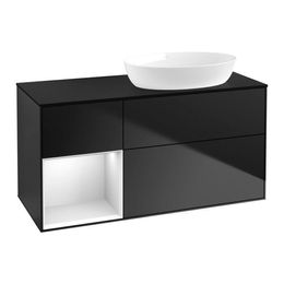 Villeroy & Boch Villeroy und Boch Finion Waschtischunterschrank GA42MTPD 120cm, Abdeckplatte black matt, Emotion, Regale White matt lacquer, Black matt lacquer