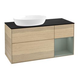 Villeroy & Boch Villeroy und Boch Finion Waschtischunterschrank GA52GMPC 120cm, Abdeckplatte black matt, Emotion, Regale Olive matt lacquer, Oak Veneer