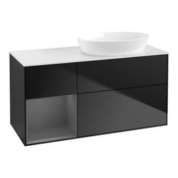 Villeroy & Boch Villeroy und Boch Finion Waschtischunterschrank FA41GKPD 120cm, Abdeckplatte white matt, Regale Anthracite matt lacquer, Black matt lacquer