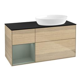 Villeroy & Boch Villeroy und Boch Finion Waschtischunterschrank GA42GMPC 120cm, Abdeckplatte black matt, Emotion, Regale Olive matt lacquer, Oak Veneer