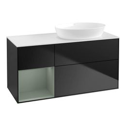 Villeroy & Boch Villeroy und Boch Finion Waschtischunterschrank FA41GMPD 120cm, Abdeckplatte white matt, Regale Olive matt lacquer, Black matt lacquer