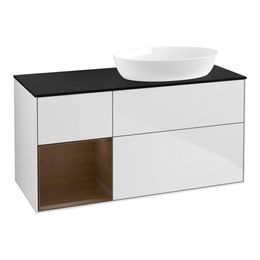 Villeroy & Boch Villeroy und Boch Finion Waschtischunterschrank FA42GNMT 120cm, Abdeckplatte black matt, Regale Walnut Veneer, White matt lacquer
