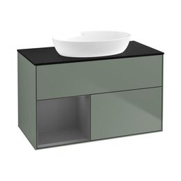 Villeroy & Boch Villeroy und Boch Finion Waschtischunterschrank GA12GKGM 100cm, Abdeckplatte black matt, Emotion, Regale Anthracite matt lacquer, Olive Matt Lacquer
