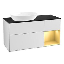 Villeroy & Boch Villeroy und Boch Finion Waschtischunterschrank FA52HFMT 120cm, Abdeckplatte black matt, Regale Gold matt lacquer, White matt lacquer