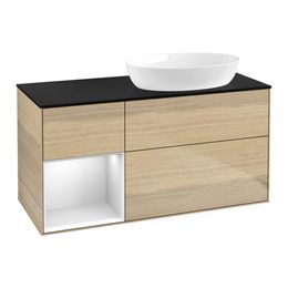 Villeroy & Boch Villeroy und Boch Finion Waschtischunterschrank GA42MTPC 120cm, Abdeckplatte black matt, Emotion, Regale White matt lacquer, Oak Veneer