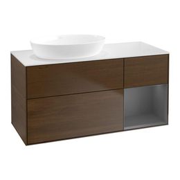 Villeroy & Boch Villeroy und Boch Finion Waschtischunterschrank GA51GKGN 120cm, Abdeckplatte white matt, Emotion, Regale Anthracite matt lacquer, Walnut veneer