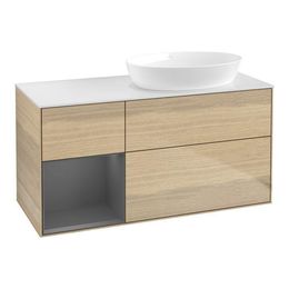 Villeroy & Boch Villeroy und Boch Finion Waschtischunterschrank FA41GKPC 120cm, Abdeckplatte white matt, Regale Anthracite matt lacquer, Oak Veneer
