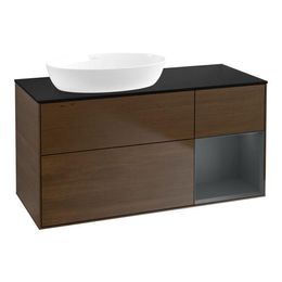 Villeroy & Boch Villeroy und Boch Finion Waschtischunterschrank FA52HGGN 120cm, Abdeckplatte black matt, Regale Midnight matt lacquer, Walnut veneer