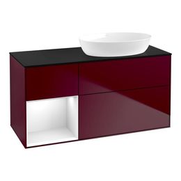 Villeroy & Boch Villeroy und Boch Finion Waschtischunterschrank FA42GFHB 120cm, Abdeckplatte black matt, Regale Glossy white lacquer, Peony Matt