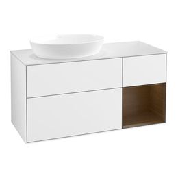 Villeroy & Boch Villeroy und Boch Finion Waschtischunterschrank GA51GNGF 120cm, Abdeckplatte white matt, Emotion, Regale Walnut Veneer, Glossy white lacquer