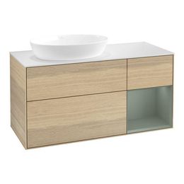 Villeroy & Boch Villeroy und Boch Finion Waschtischunterschrank FA51GMPC 120cm, Abdeckplatte white matt, Regale Olive matt lacquer, Oak Veneer