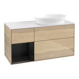 Villeroy & Boch Villeroy und Boch Finion Waschtischunterschrank FA41PDPC 120cm, Abdeckplatte white matt, Regale Black matt lacquer, Oak Veneer