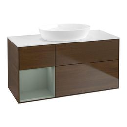 Villeroy & Boch Villeroy und Boch Finion Waschtischunterschrank GA61GMGN 120cm, Abdeckplatte white matt, Emotion, Regale Olive matt lacquer, Walnut veneer
