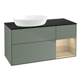 Villeroy & Boch Villeroy und Boch Finion Waschtischunterschrank FA52PCGM 120cm, Abdeckplatte black matt, Regale Oak Veneer, Olive Matt Lacquer